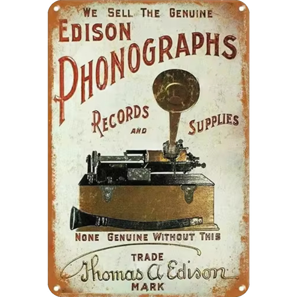 Vintage Metal Plate Edison Phonograph ภาพวาดเหล็กสี่เหลี่ยม ...