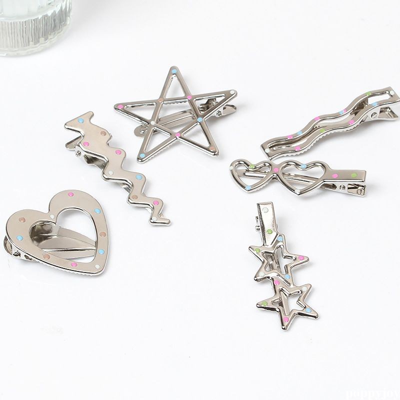 poppyjoy กิ๊บติดผมโลหะผู้หญิงหวานถั่วที่มีสีสัน Silver Duckbill คลิป ...