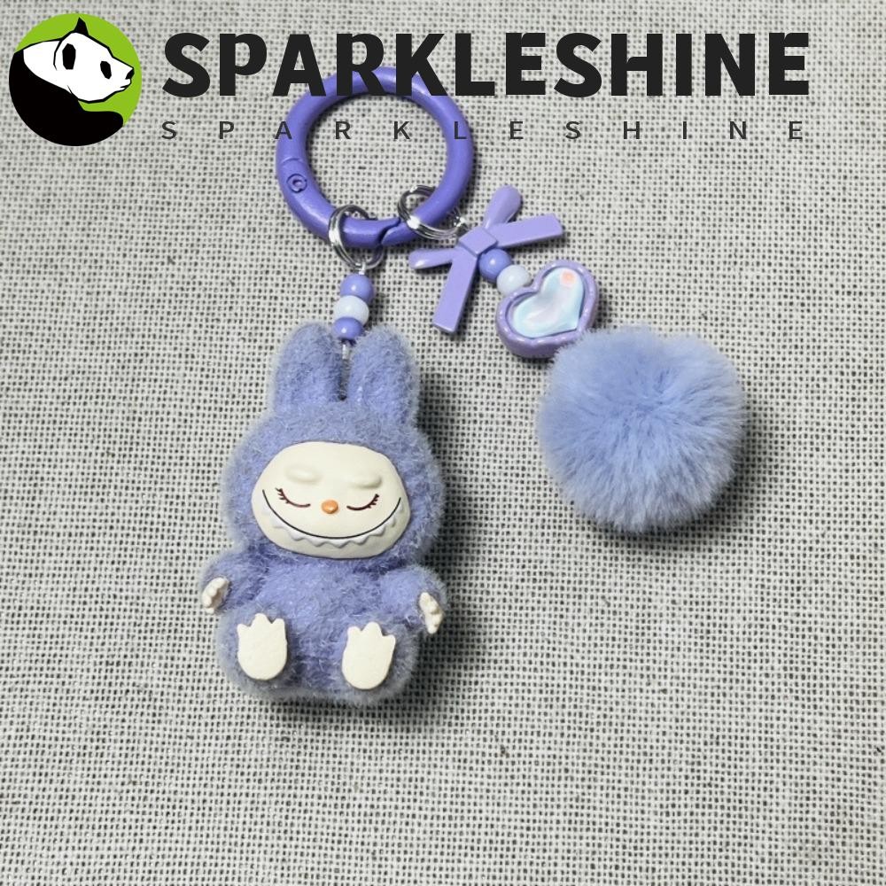 SPARKLESHINE Flocking Labubu Key Ring, Kawaii Pile Coating นั่งลง ...