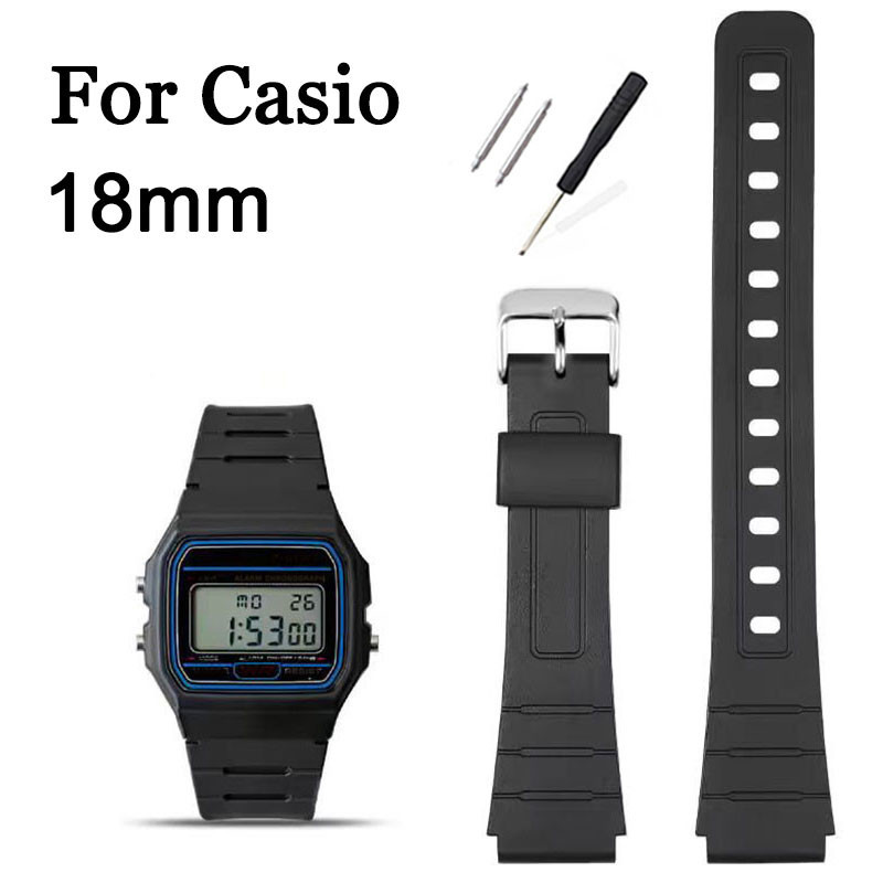 สําหรับ Casio สายนาฬิกาซิลิโคน F84 F94 AE1200 F91W F105 F108 A158 นาฬิกาดิจิตอล 18 มม.สร้อย ...