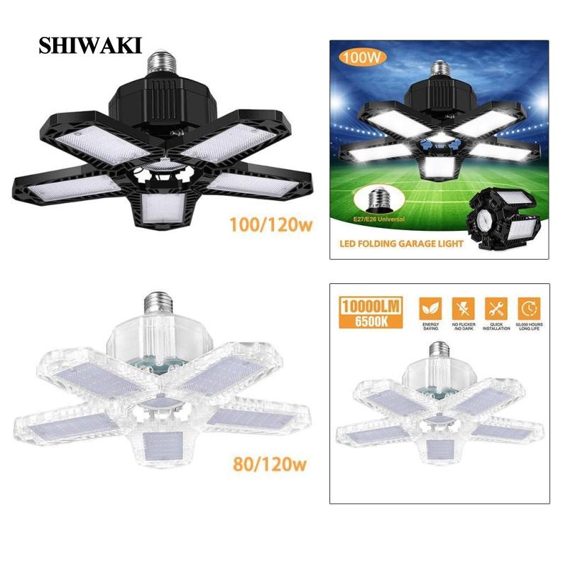 [Shiwaki] ไฟโรงรถ LED ที่เปลี่ยนรูปได้: 80/100/120W 5200LM LED 360 ปรับโคมไฟเพดานโรงรถโคมไฟ LED ...