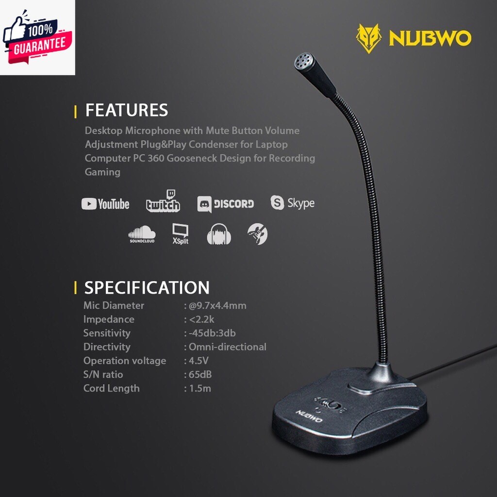 Nubwo Multimedia Microphone ไมค์ ไมค์คอมพิวเตอร์ แแจ๊ค รุ่น M33 M66 ...