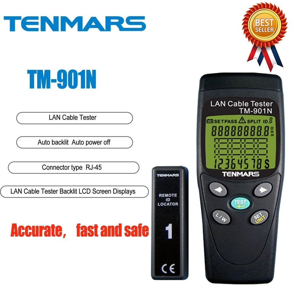 Tenmars TM-901N ตรวจจับ Opens, กางเกงขาสั้น, Miswires และ Split คู่บนสาย LAN บิดเบี้ยวยาว ...