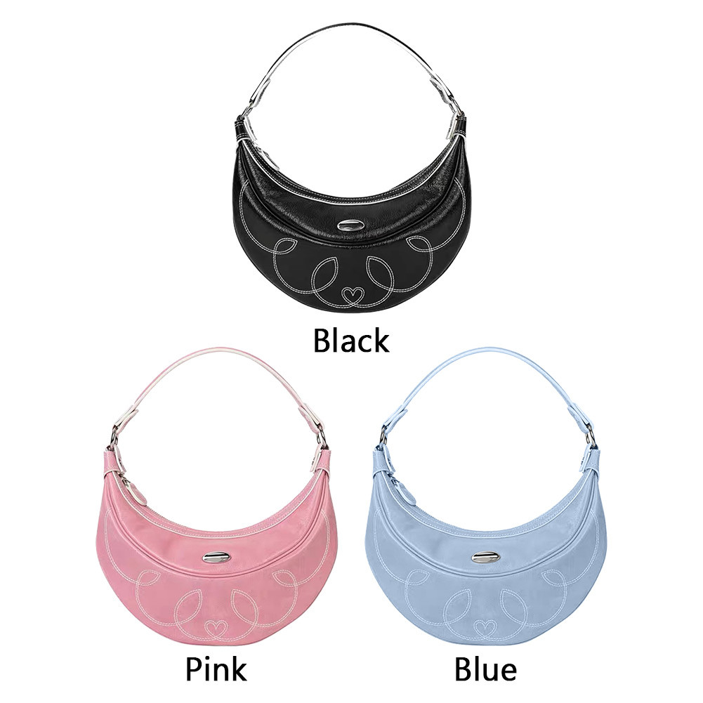 [explosion1.th] Women Crescent Bag Y2K Fashion Shoulder Bag Zipper Closed PU for Daily Shopping ...