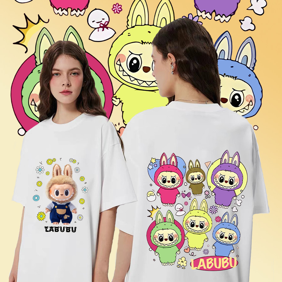 เสื้อยืดแขนสั้นคอกลมเสื้อลาบูบู้ labubu&durian Pop Mart ผ้าCotton 100% ...