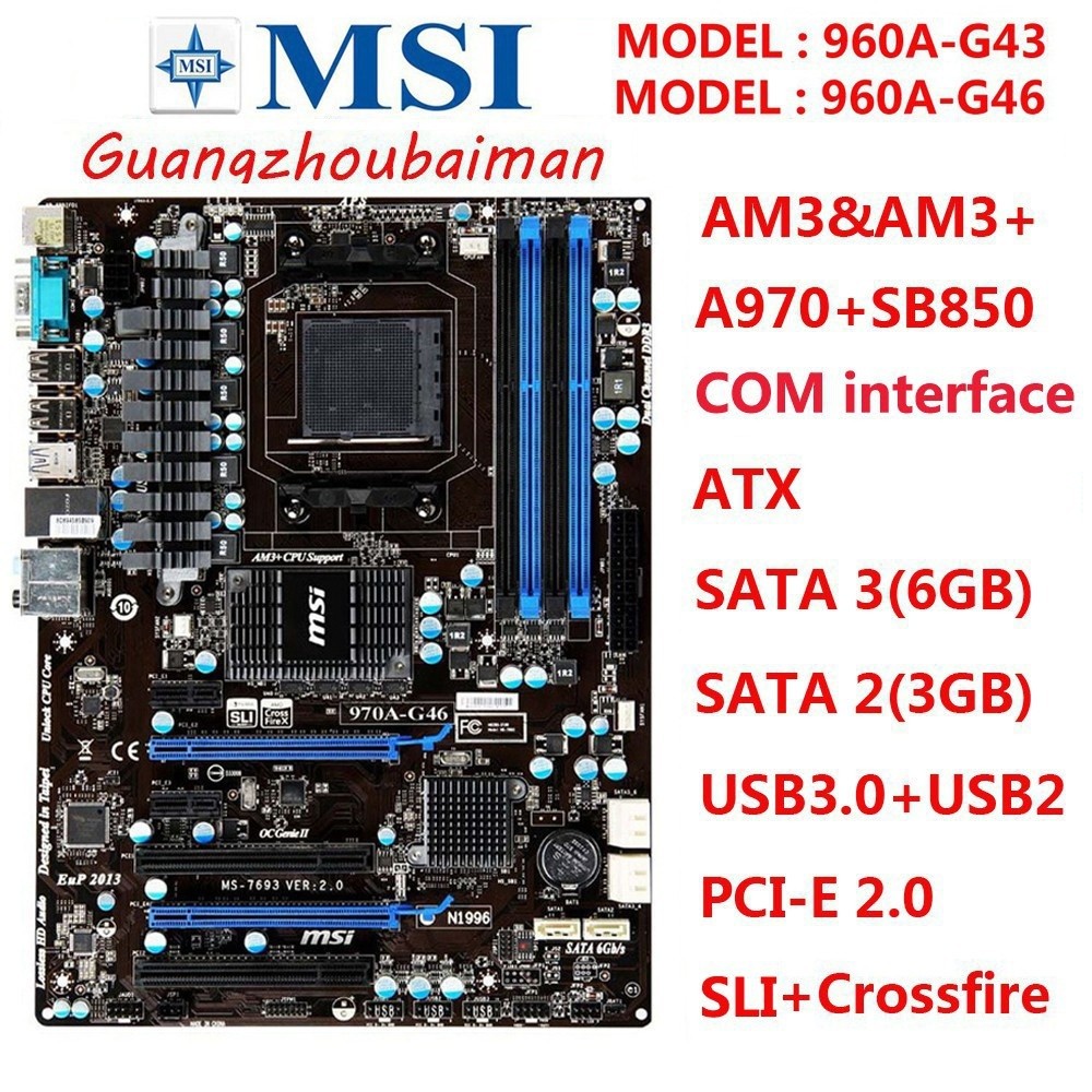 ใช้ MSI 970A-G46 970A-G43 เมนบอร์ด AMD 970 AM3 AM3 + ATX เมนบอร์ดเดสก์ท็อป 32G DDR3 USB3.0 SATA3 ...