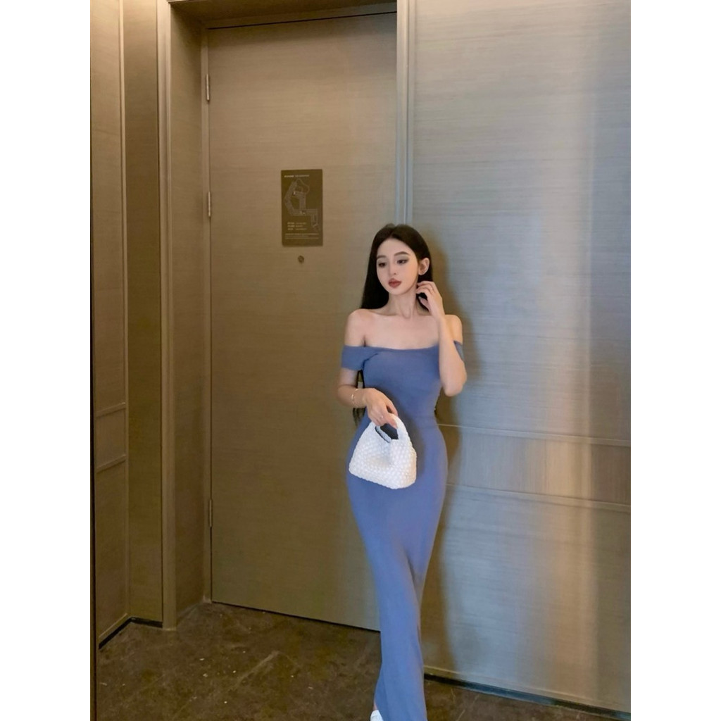 ชุดเดรสแขนกุดรัดเอวสำหรับผู้หญิง ชุดเดรสยาวสีดำเรียบหรูแบบเมอร์เมด ชุด ...