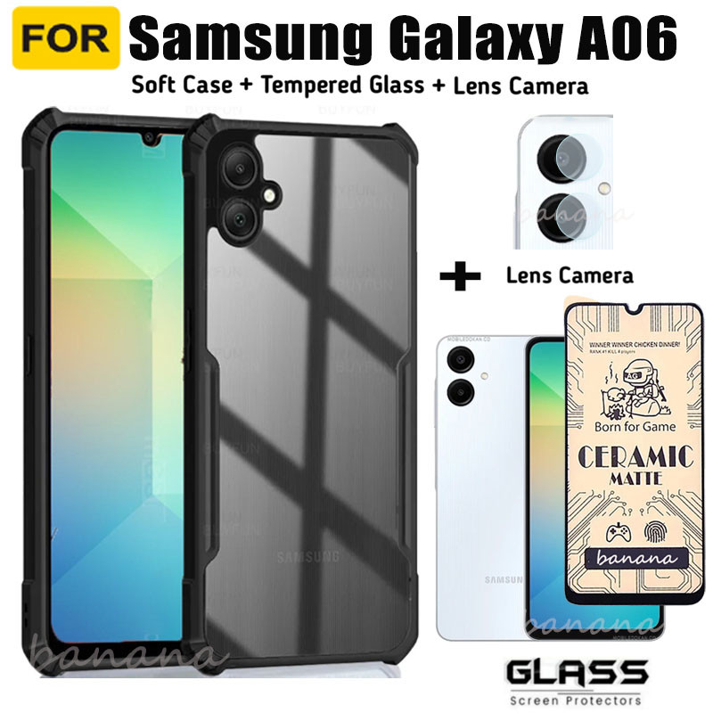 เคสป้องกันการกระแทกสําหรับ Samsung Galaxy A06 ฟิล์มกระจกนิรภัยเซรามิก 3 in 1 Samsung A 06 A0 6 ...