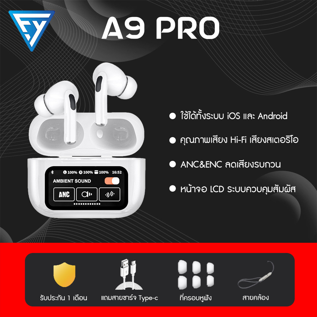 A9 Pro หูฟัง bluetooth 5.4 หูฟังบลูทูธไร้สาย anc enc ตัดเสียงรบกวน หน้า ...