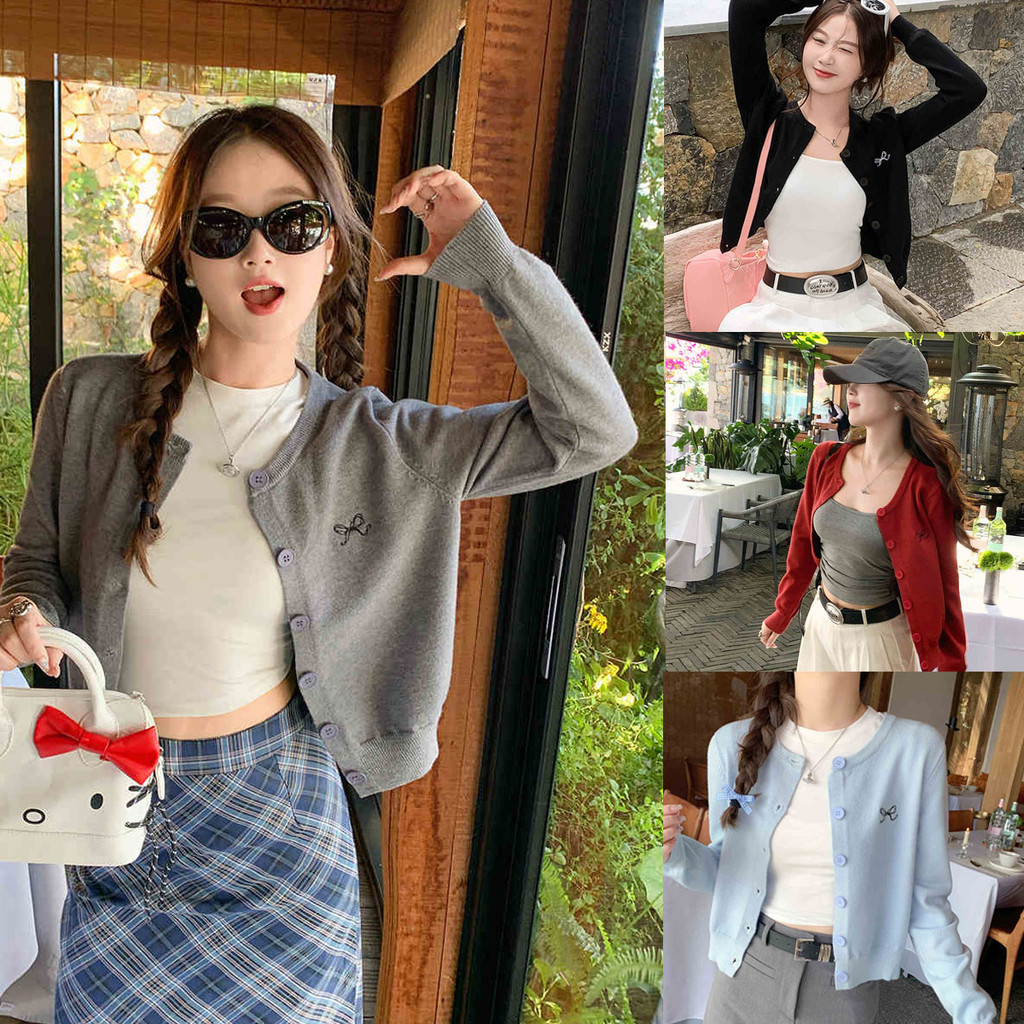 Dahong 💖 เสื้อไหมพรมแขนยาว เสื้อครอปแขนยาวกระดุมหน้าเปิดได้สีสวยน่ารัก ️‍🔥😍 Z042 | Shopee Thailand