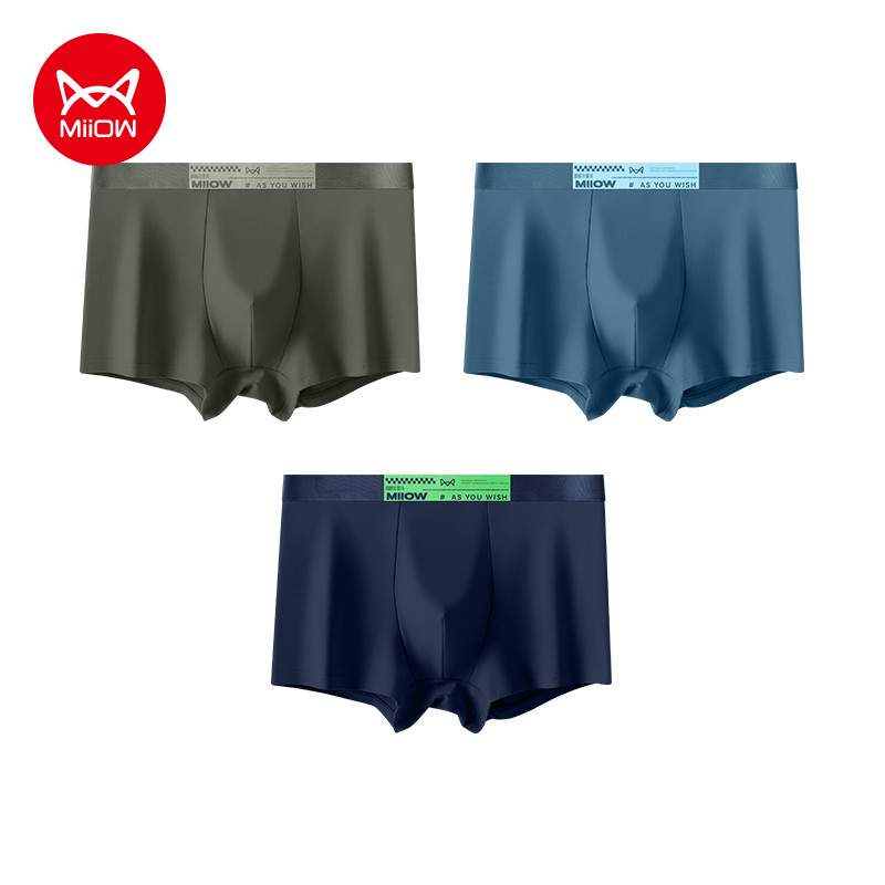 Miiow 3 ชิ้นผ้าฝ้ายระบายอากาศ 7A กางเกงในชายต้านเชื้อแบคทีเรีย | Shopee Thailand