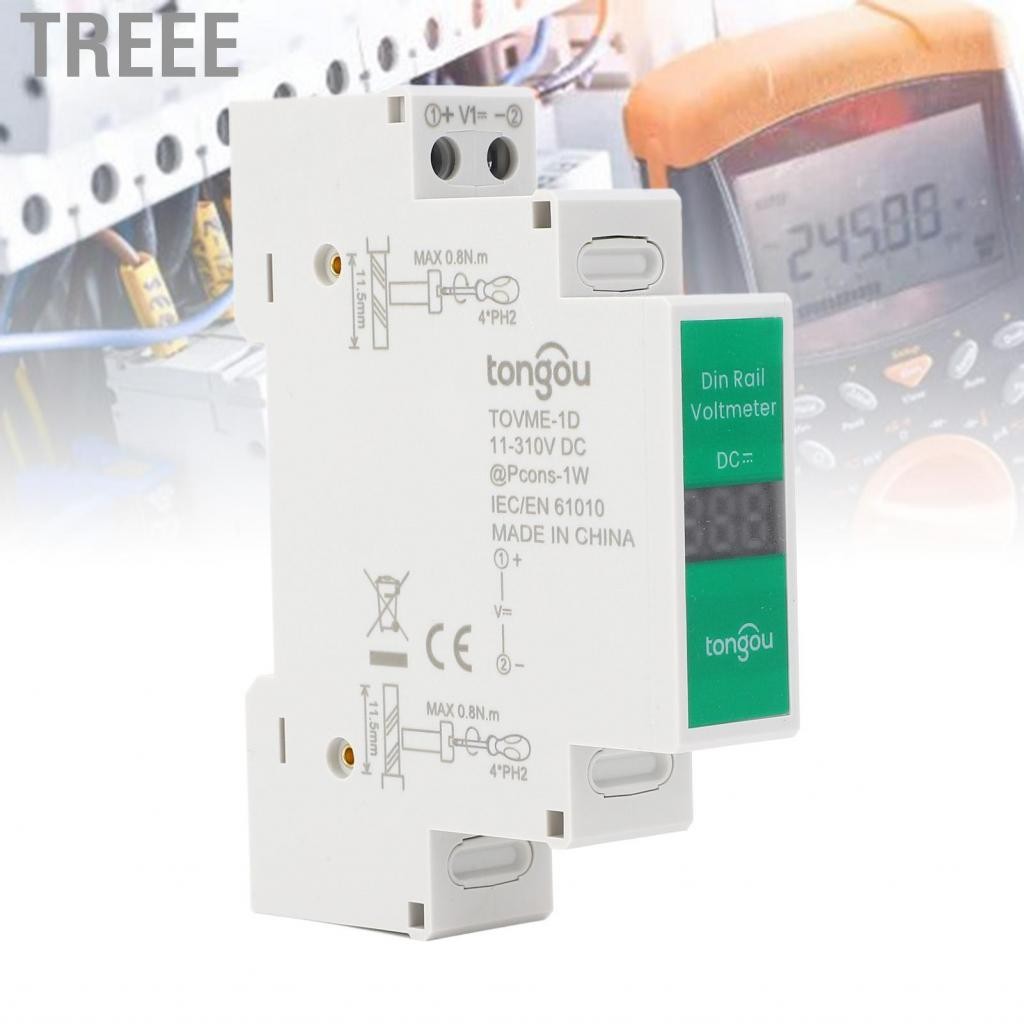 Treee โวลต์มิเตอร์แบบราง DIN มิเตอร์วัดแรงดันไฟฟ้าจอแสดงผล LED ติดตั้งง่าย เอาต์พุตสลับ DC11 ...