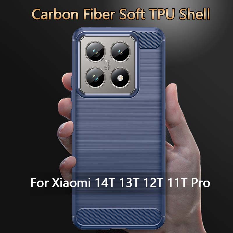 คาร์บอนไฟเบอร์ลําแสงสําหรับ Xiaomi 14T 13T 12T 11T Pro Ultra Thin Anti Slip Matte Soft TPU Back ...
