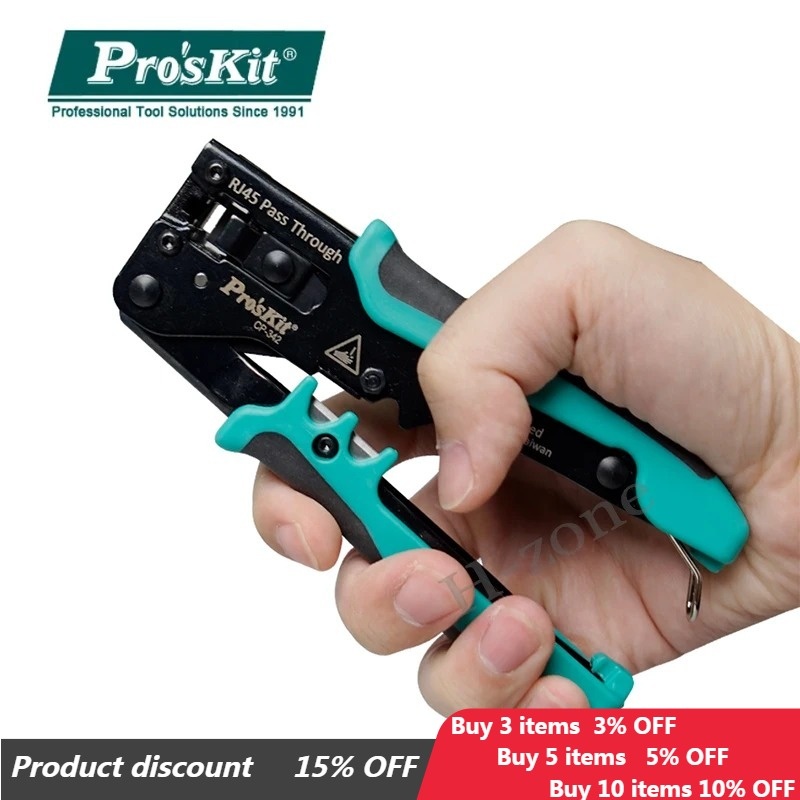 Proskit CP-342 End Pass ผ่าน Mini Crimper คีม 8P8C RJ45 Perforated Crystal Head Crimp เครื่องมือ ...