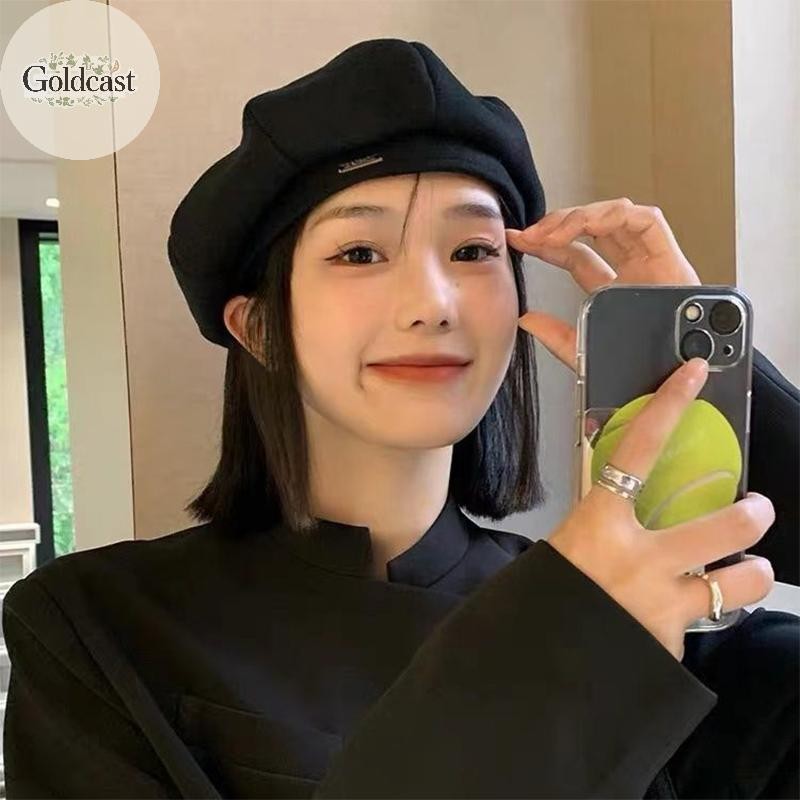 ทองสีทึบผู้หญิง Berets แฟชั่นเกาหลี Retro แปดเหลี่ยมหมวก Elegant Lady ...
