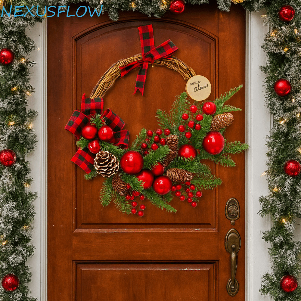 NEXUSFLOW ประดิษฐ์พวงหรีดคริสต์มาส,ประณีต DIY พวงมาลัยต้นคริสต์มาส, จี้โคนต้นสนสมจริง PVCVine ...