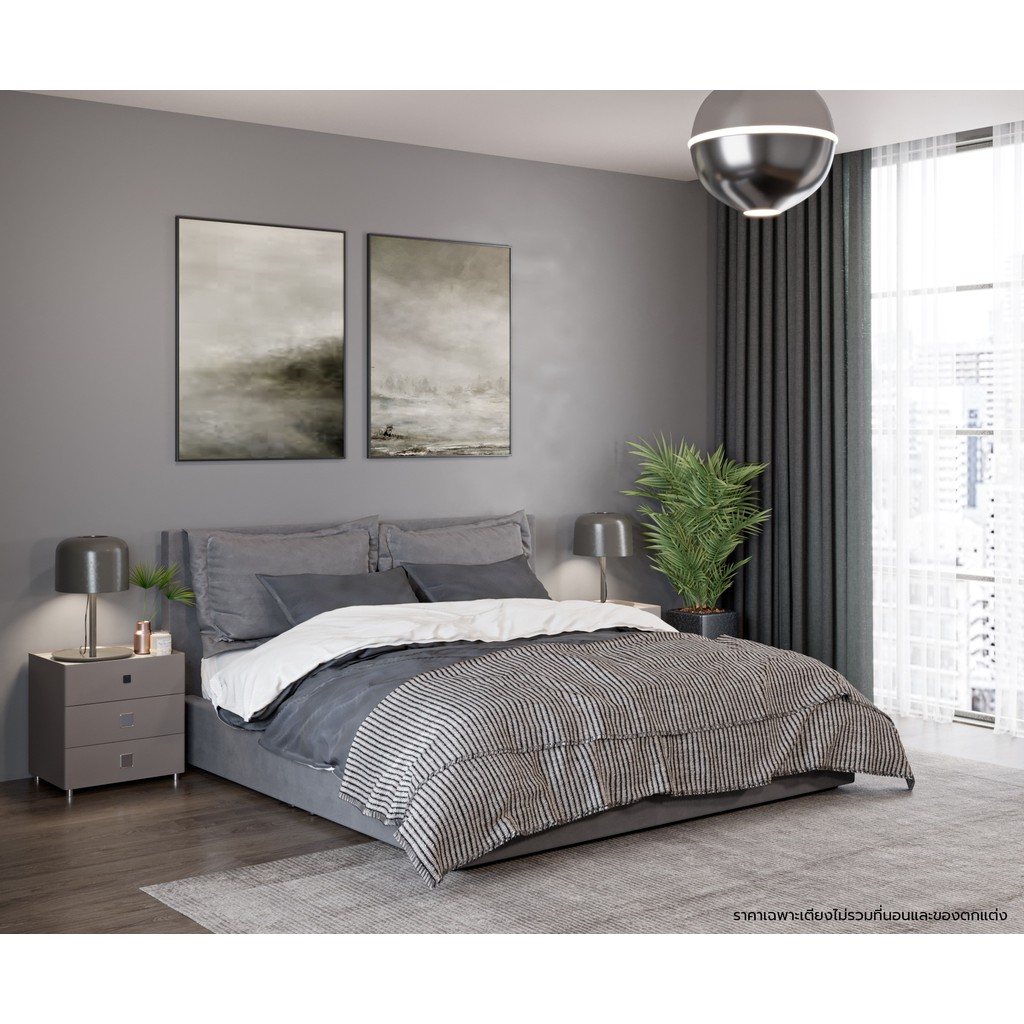 SB Design Square SNOOZE/เตียงBF5/ผ้าเทาอ่อน สีเทา (167x212x97.5 ซม.) แบรนด์ SB FURNITURE ...