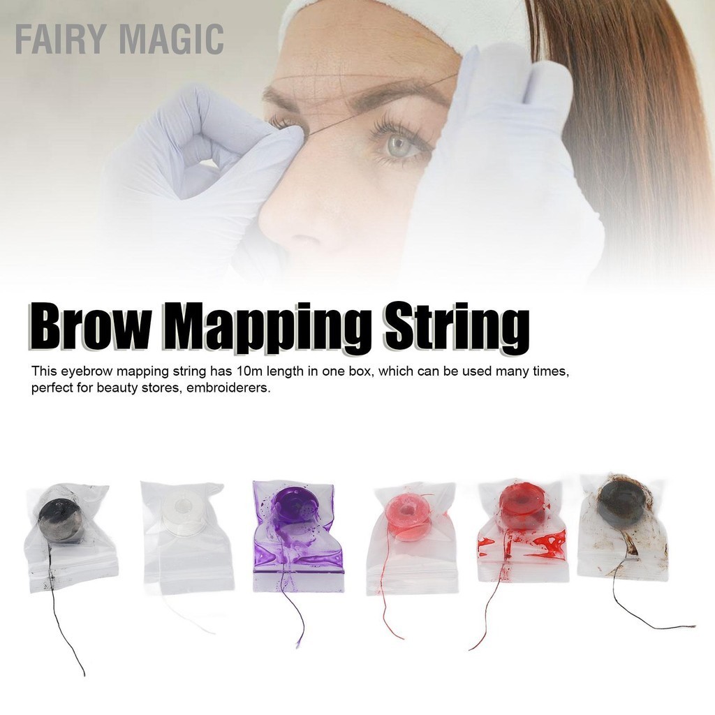 Fairy Magic 6 ชิ้น Brow Mapping String 10 เมตร Pre Inked สำหรับแต่งหน้าถาวรและอุปกรณ์ ...