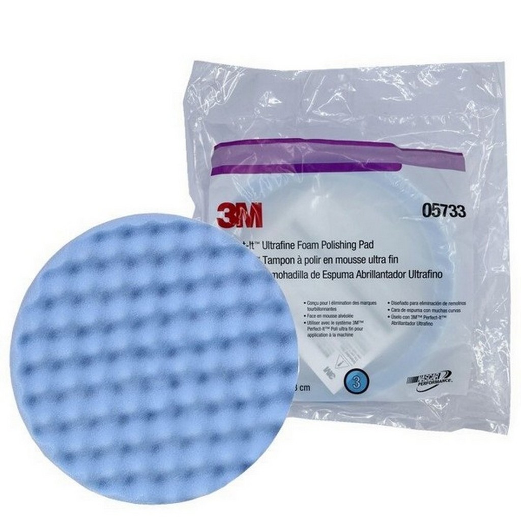 3M โฟมขัดเงา สีฟ้า 8 นิ้ว รุ่น 5733 ใช้งานคู่กับแป้นจับฟองน้ำ รุ่น 5718 ...