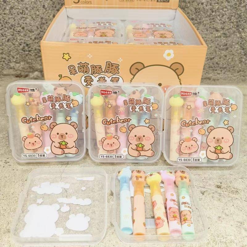 5 ชิ้น/เซ็ตน่ารักหัวซิลิโคน Capybara Highlighter ชุดปากกาการ์ตูน Art ...