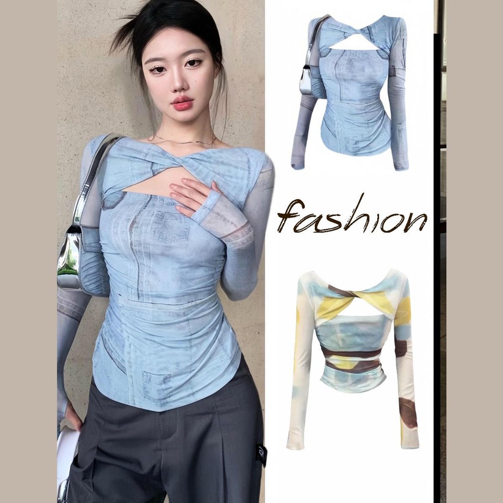 KOKO#ขายดี เสื้อยืดตาข่ายบาง สไตล์เรโทร กันแดด แขนยาว ฤดูใบไม้ร่วง มา ...