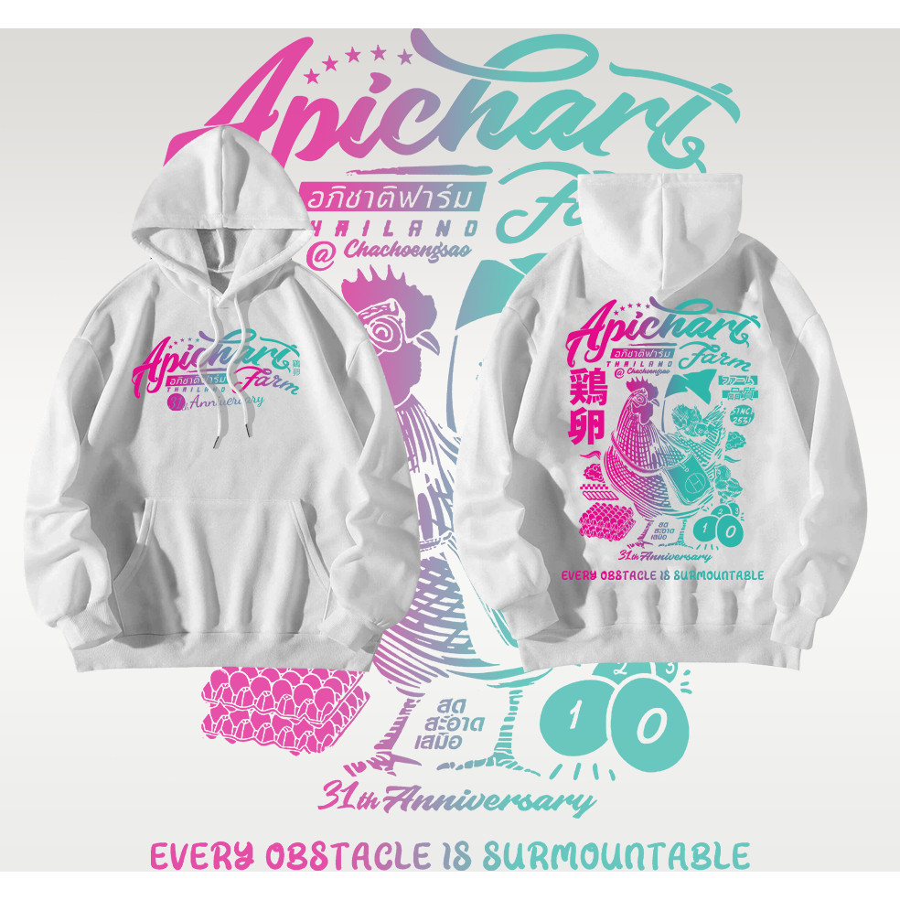 Fall/Winter 2024[COD]เสื้อผ้าฝ้ายApichat Farm า เสื้อฮู้ดแขนยาวอภิชาติฟาร์มสีรุ้ง【ใหม่】M-3XL ...