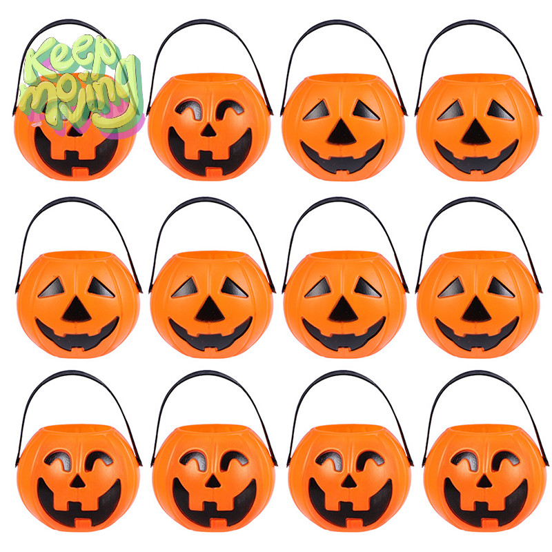 (KeepMoving) 6 ชิ้นธีมฮาโลวีนถังฟักทองแบบพกพาตะกร้าขนมเด็ก Trick หรือ Treat Bucket อุปกรณ์ตกแต่ง ...