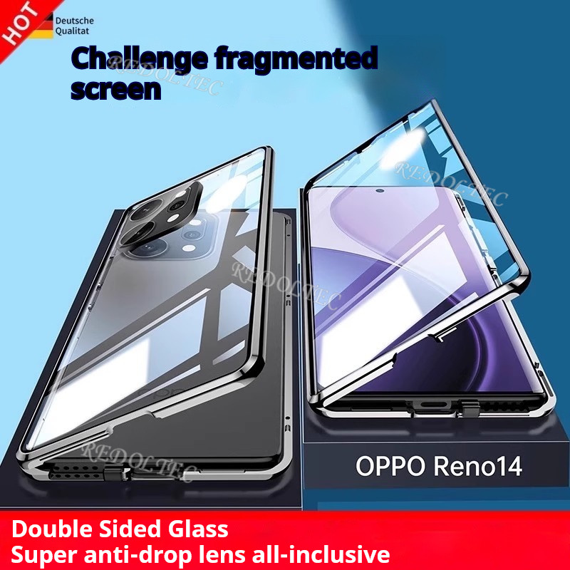 OPPO Reno 14 14Pro 5G ปลอก 360 ป้องกันเลนส์เต็มเคสโลหะแม่เหล็ก OPPO Reno 14 Pro Reno14 Pro สอง ...