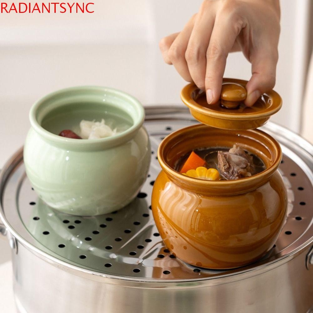 RADIANTSYNC หม้อสตูว์เซรามิก, หม้อนึ่งพอร์ซเลนความจุขนาดใหญ่หนา, สะดวกพร้อมฝาปิดป้องกันการระเบิด ...