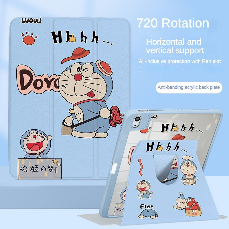เคส Ipad 360 ° Rotation Cartoon น่ารัก Doraemon เหมาะสําหรับอะคริลิค ...
