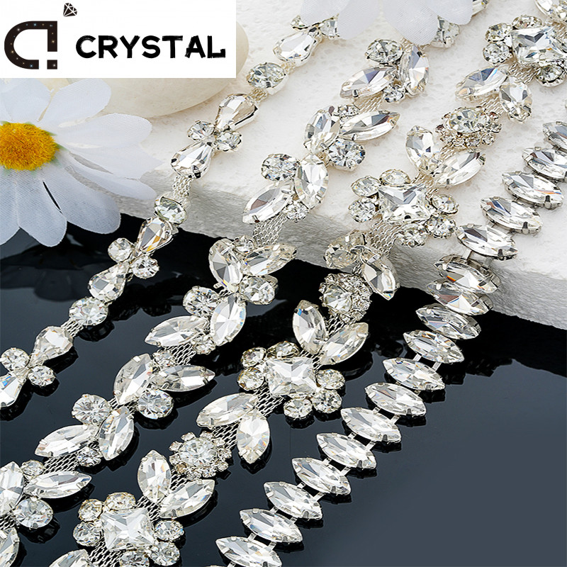 91 ซม.Rhinestone Claw Chain ฐานเงินเย็บคริสตัล Rhinstone Chain Trim ชุด ...
