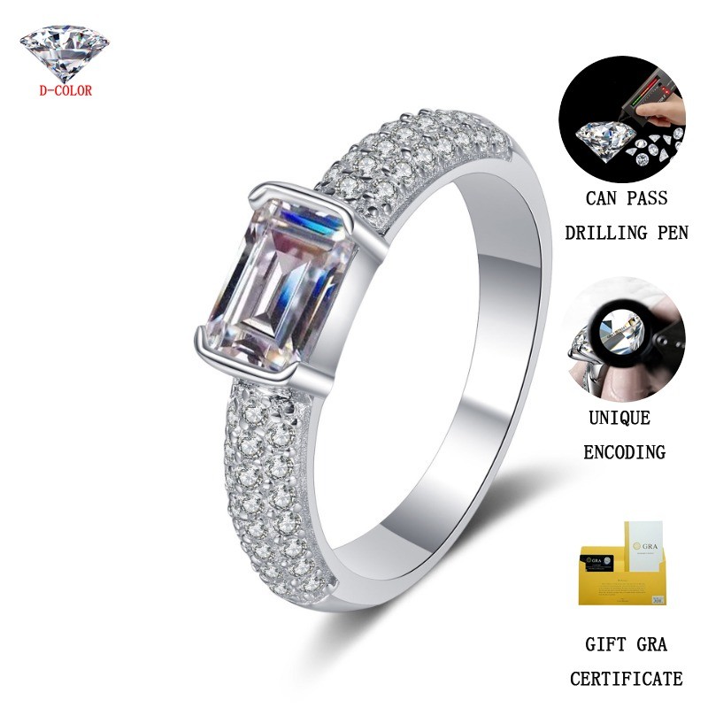 [พร้อมใบรับรอง Gra] S925 Silver Platinum Plated Radiant Emerald Cut สี่เหลี่ยมผืนผ้า Moissanite ...