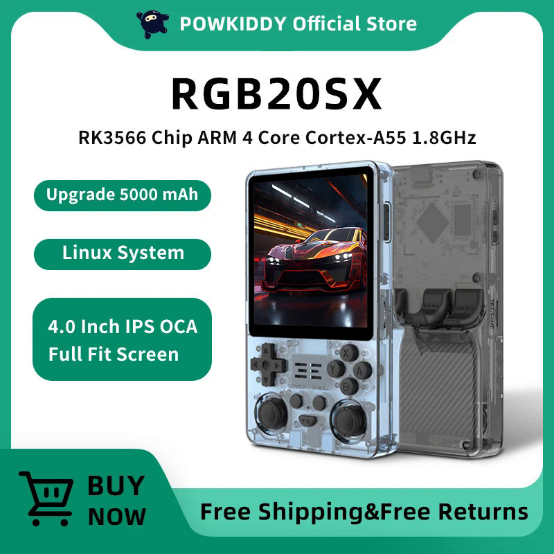 POWKIDDY NEW RGB20SX Handheld Game Console 720*720 4 Inch IPS Screen ...