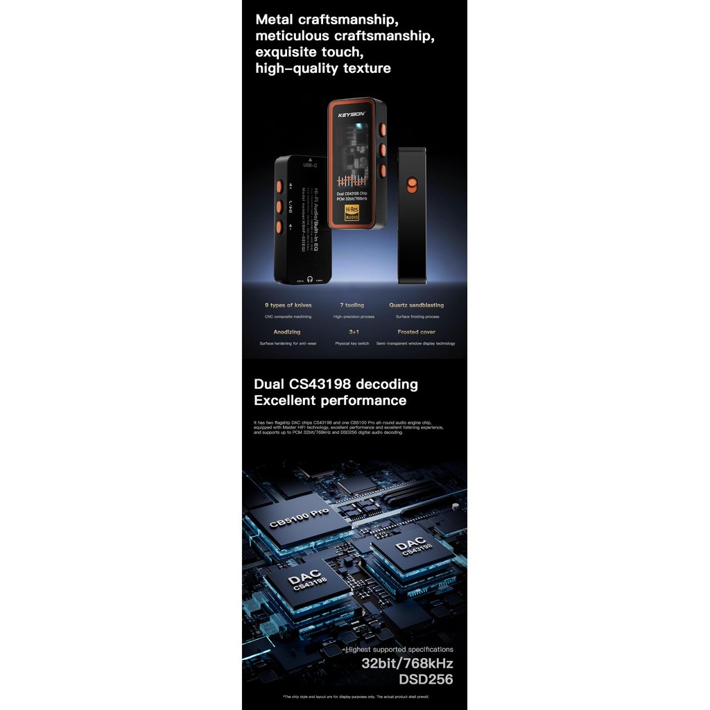 KEYSION Dual CS43198 DAC ถอดรหัสเสียง 768kHz DSD256 USB Type-C ถึง 3.5 ...