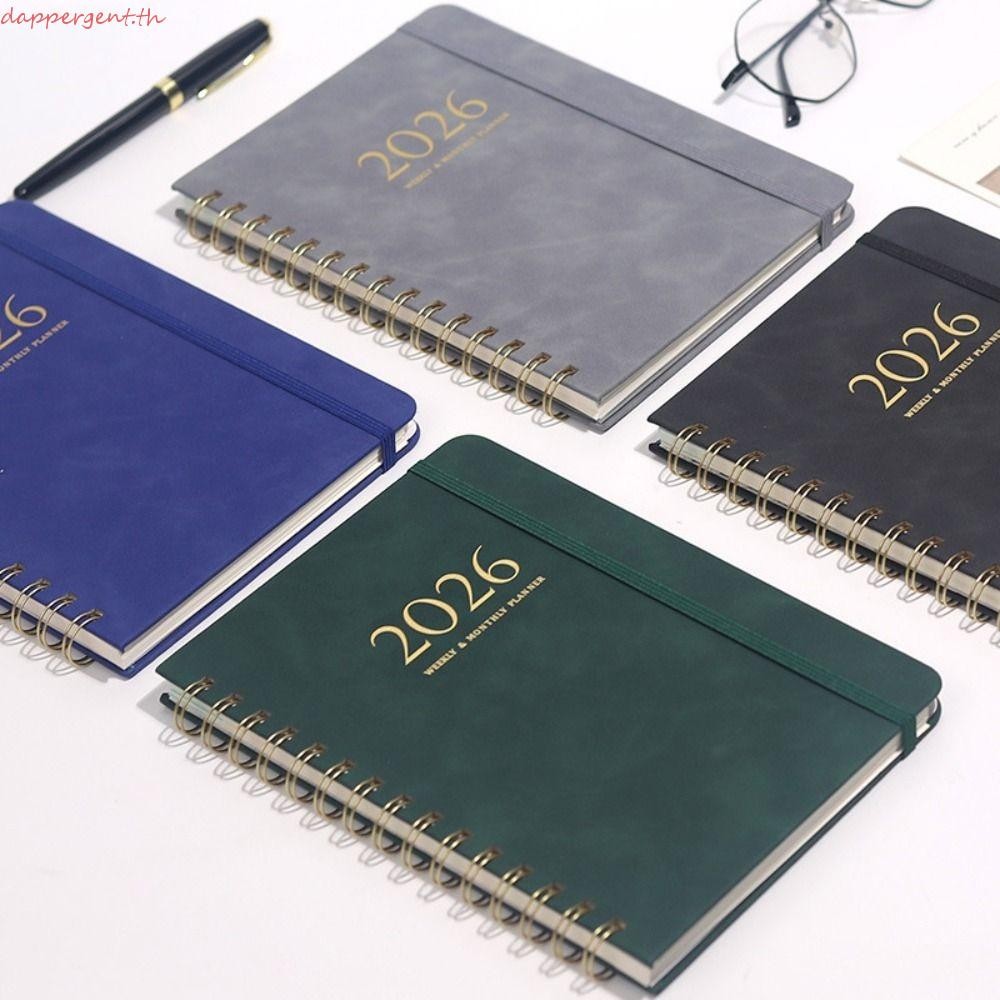DAPPERGENT 2026 รายสัปดาห์รายเดือน, A5 PU ปกหนัง Coil Sched Notebook Calendar Self-fill พร้อมสาย ...