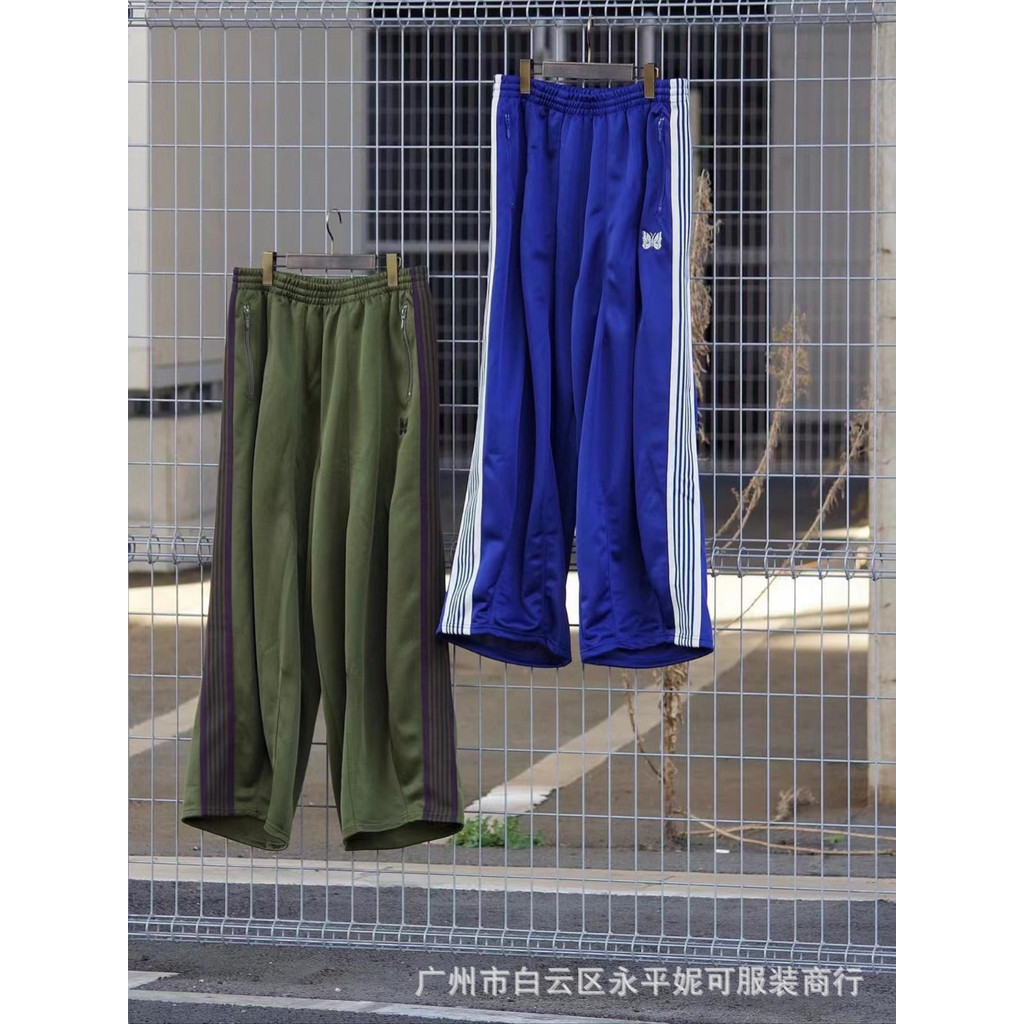 NEEDLES HD TRACK PANTButterfly Embroidered Blue Wide Bloomers Wide Leg ...