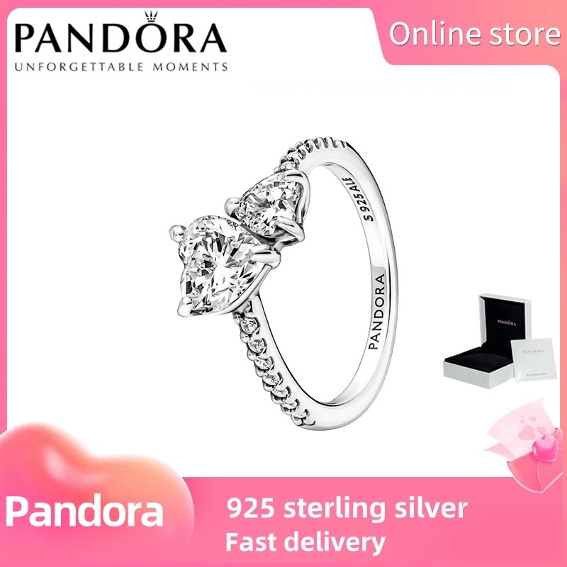 เงินแท้ 100% PANDORA [191198C01] แหวนโฟมหัวใจคู่ | Shopee Thailand