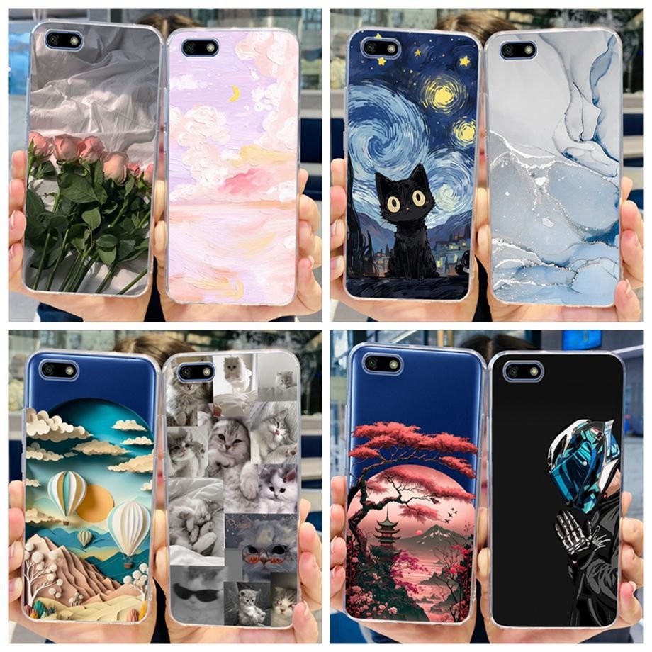 Huawei Y5 lite (2018) DRA-LX5 กรณีหินอ่อนดอกทิวลิปทาสี TPU ซิลิโคนอ่อน ...