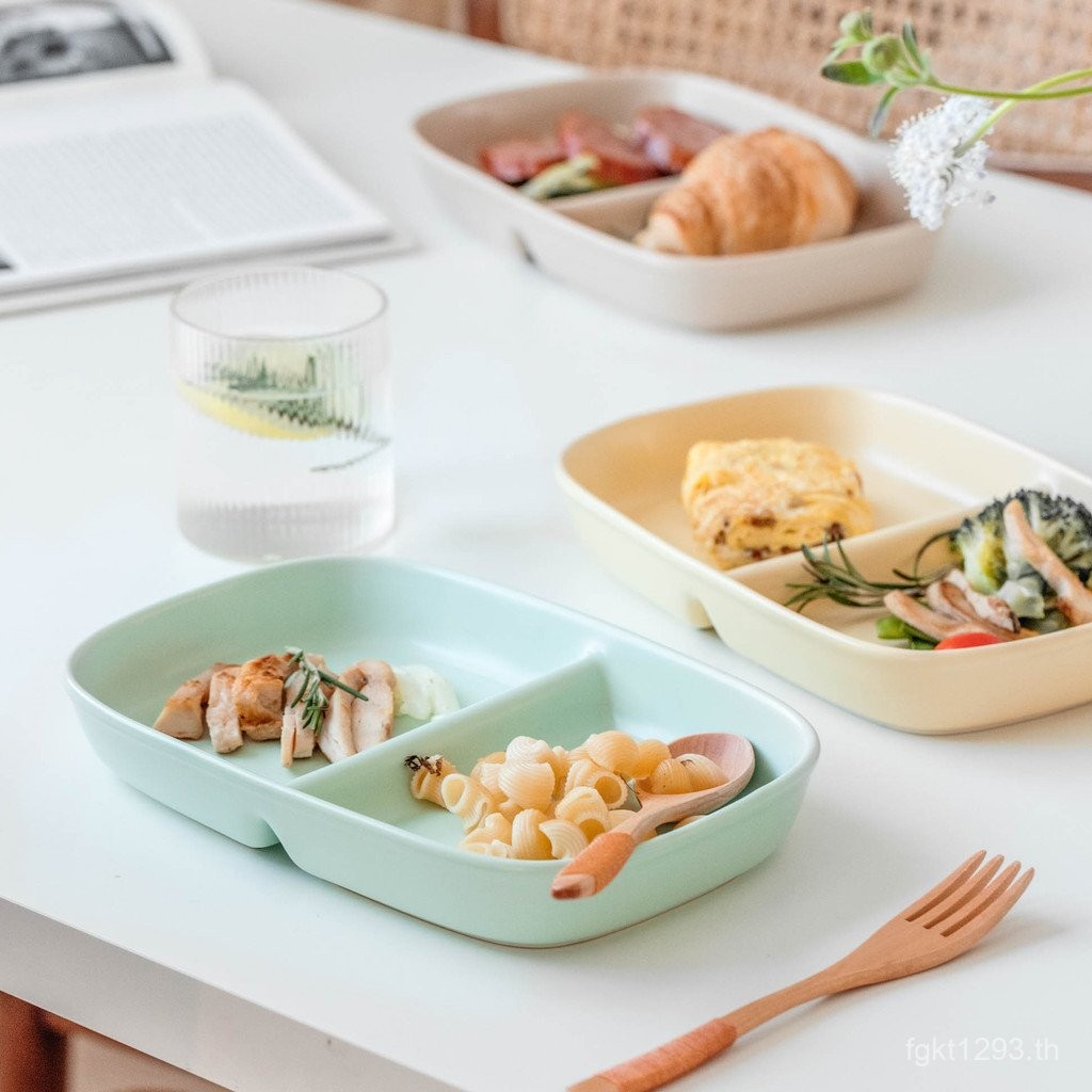 ครีมสีเหลืองจานแบ่งเซรามิกสองช่องสไตล์ญี่ปุ่นสไตล์อินจานอาหารเช้าแบ่งสี ...