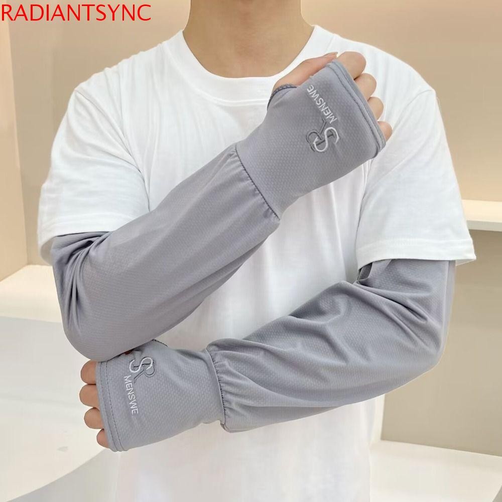 RADIANTSYNC ถุงมือแขนยาวผ้าไหมน้ำแข็ง สีทึบพร้อมลายตัวอักษร ออกแบบให้ยืดหยุ่น ป้องกันรังสียูวี ...
