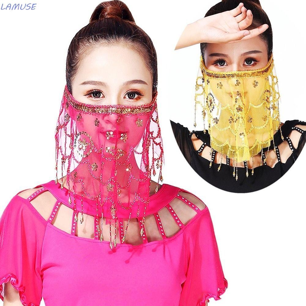 Lamuse Face Veils Mask เต้นรําอินเดียเลื่อมลูกปัด Tribal สําหรับผู้หญิง ...
