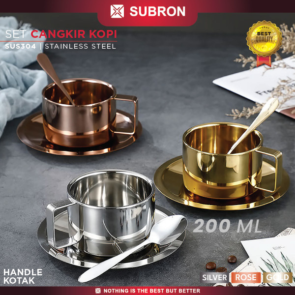 Subron SUS 304 180ML ชุดถ้วยกาแฟสแตนเลส Silver Gold Rose Gold กล่องจับ ...