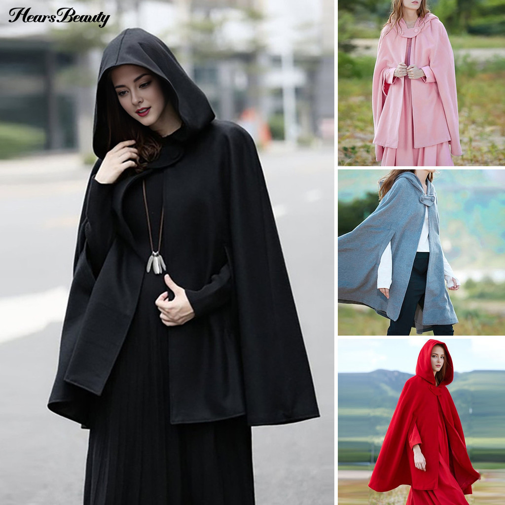 Hew-ฤดูหนาวผู้หญิง Cape Coat พร้อม Hood ยุคกลาง Retro Cape Gothic Keep ...