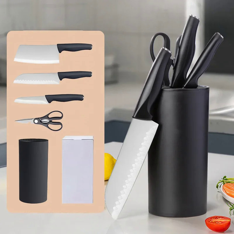 Kitchen Knives Set With Holder Scissorse Chef Knife Cleaver Meat Fish ...