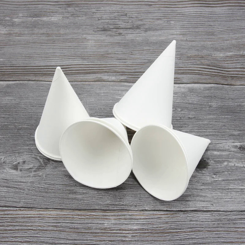 250Pcs Cone Water Cups Disposable Wax Leakproof White Rolled Rim Paper ...
