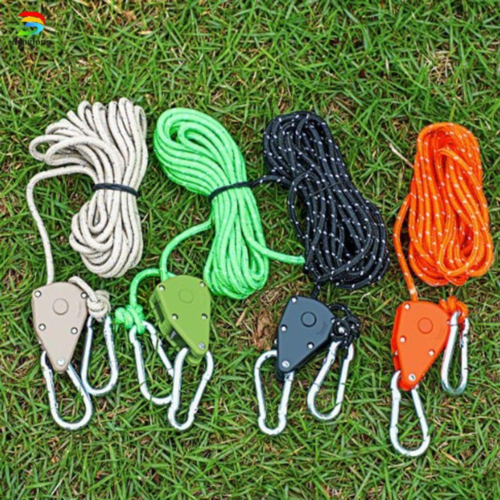 DENGLONG Heavy Duty เชือกคลิปแขวน 4 มม. x 2 เมตร Multicolors Windproof Pulley Ratchets สำหรับ ...