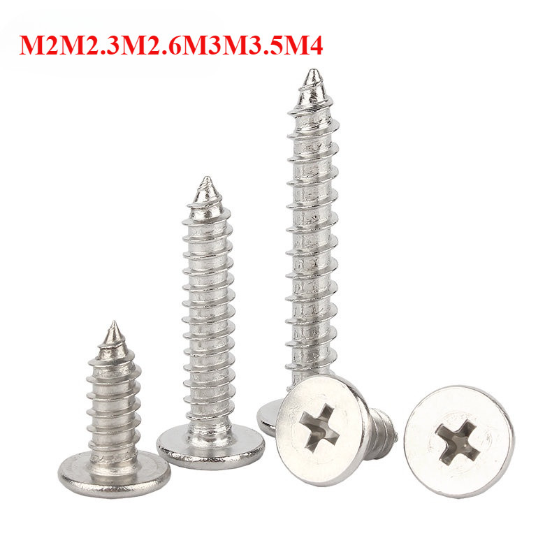 [FGHSP-1-y] สกรู สแตนเลส 304 แฉก เกลียวปล่อย ปลายแหลม น็อต Flat Head Phillip Tapping Screw M2M2 ...