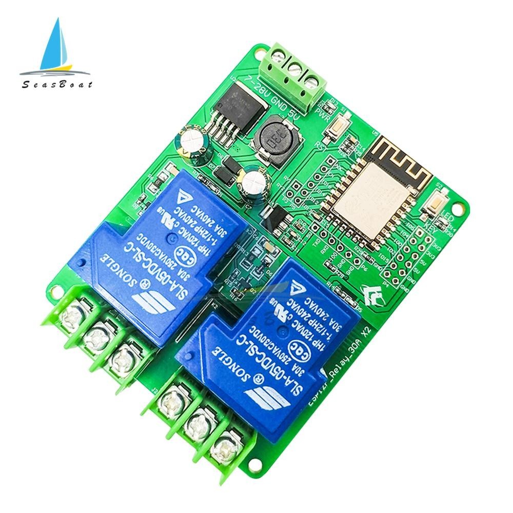 ESP8266 WIFI Dual Channel Relay Module DC 7-28V 5V 30A ESP-12F ...