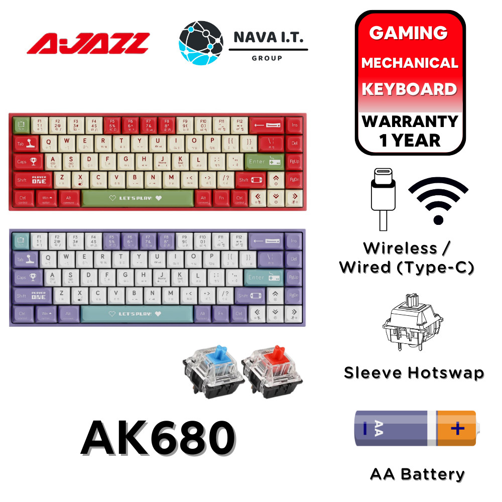 🛵มีส่งด่วน💨AJAZZ AK680 WIRELESS MECHANICAL GAMING KEYBOARD คีย์บอร์ดเกมมิ่ง ประกัน 1 ปี | Shopee ...