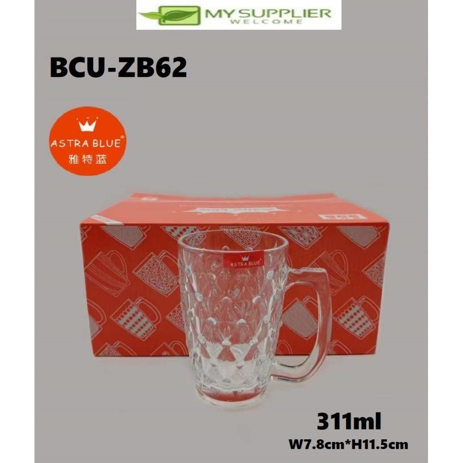BCU-ZB62 Astra Blue ZB62 ถ้วยแก้วใสมีหูจับ 311ml L10.5*W7.8*H11.5cm (นาที. สั่ง6ชิ้น/กล่อง ...